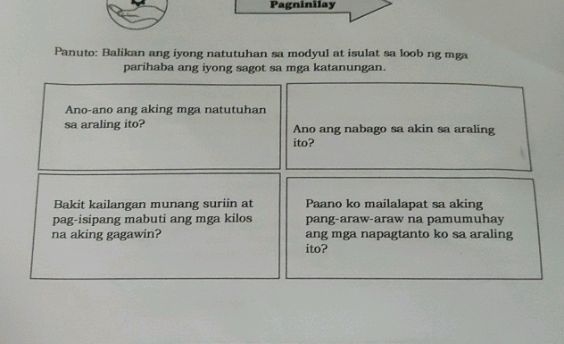 Pagninilay Panuto Balikan ang iyong | StudyX
