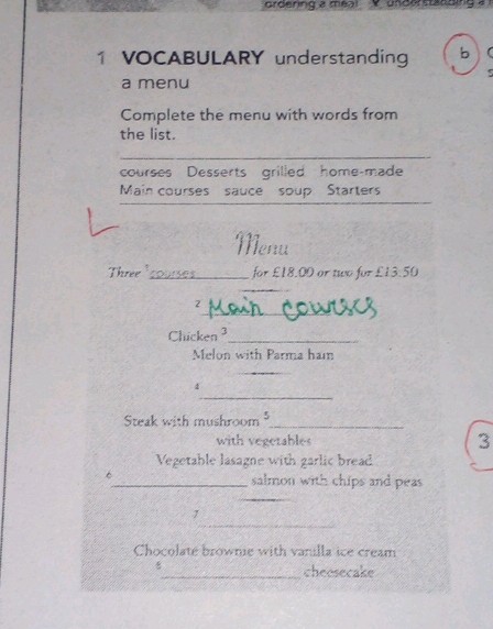 1 VOCABULARY understanding a menu Complete | StudyX