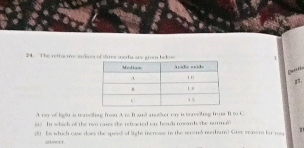 24 The refractive indices of three media are | StudyX
