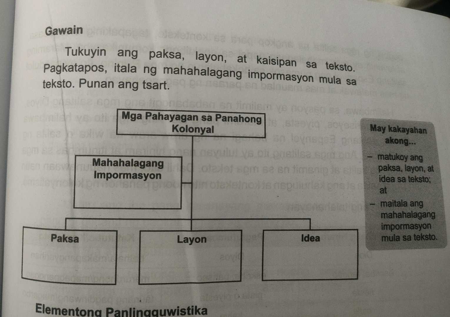 Gawain Tukuyin ang paksa layon at kaisipan | StudyX