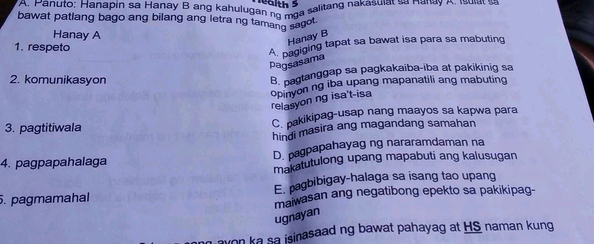 Panuto Hanapin sa Hanay B ang kahulugan ng | StudyX