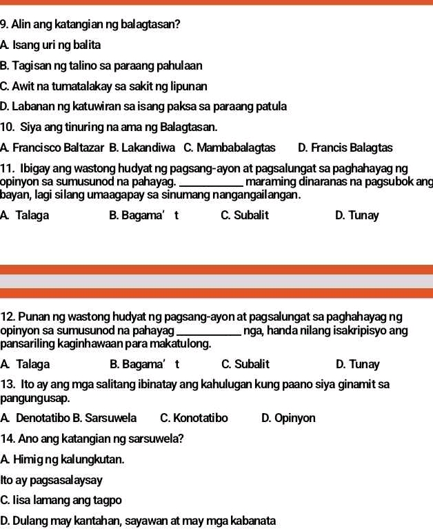 9 Alin ang katangian ng balagtasan A Isang | StudyX
