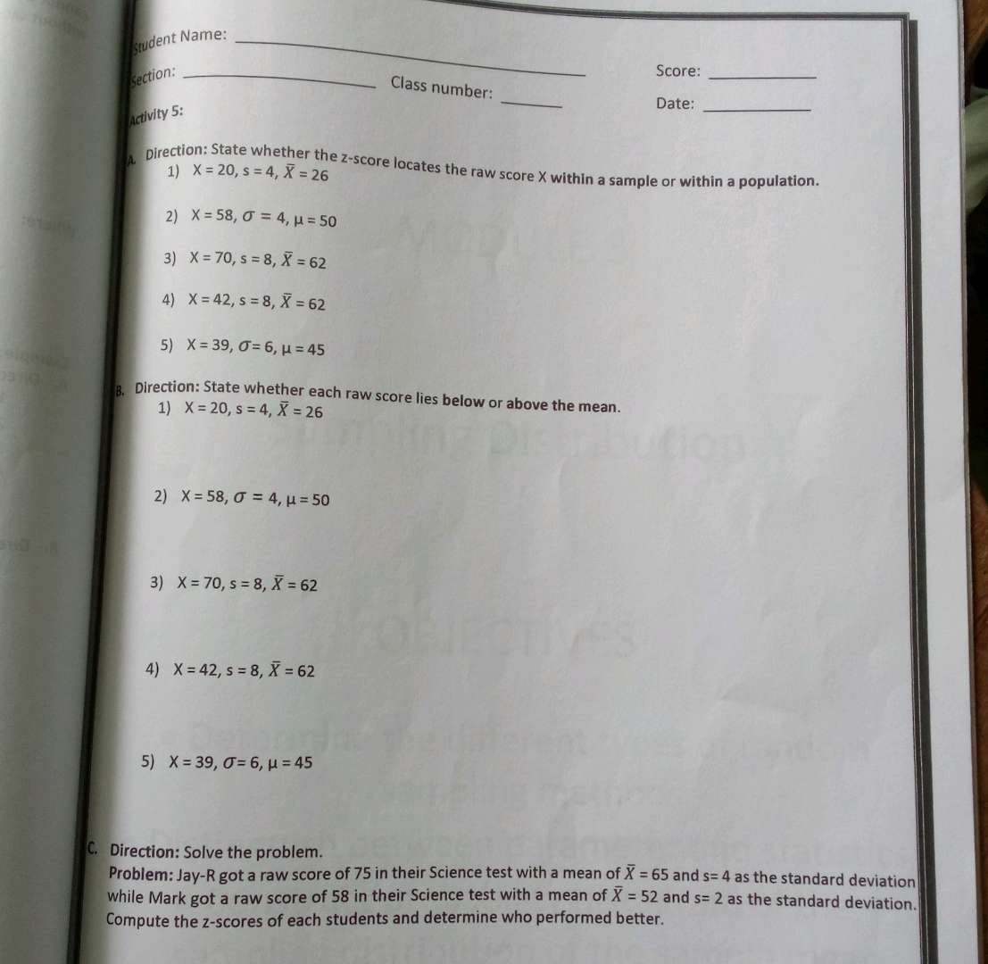 A Direction State whether the z-score | StudyX