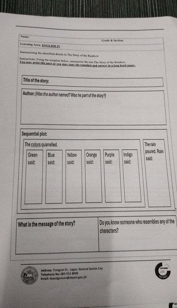 Name Learning Area ENGLISH IV Summarizing | StudyX