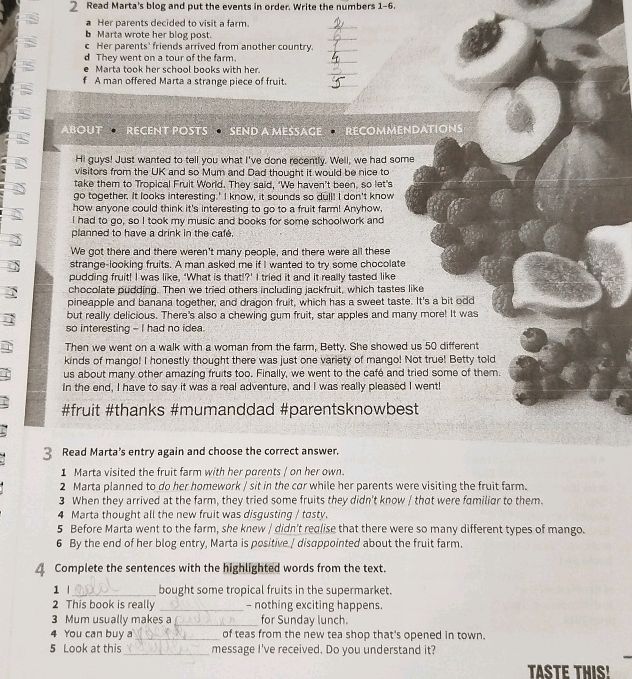 2 Read Martas blog and put the events in | StudyX