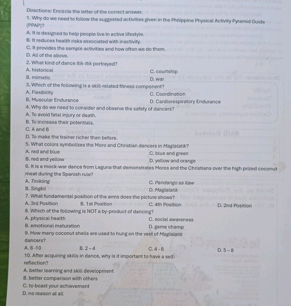 Directions Encircle the letter of the | StudyX