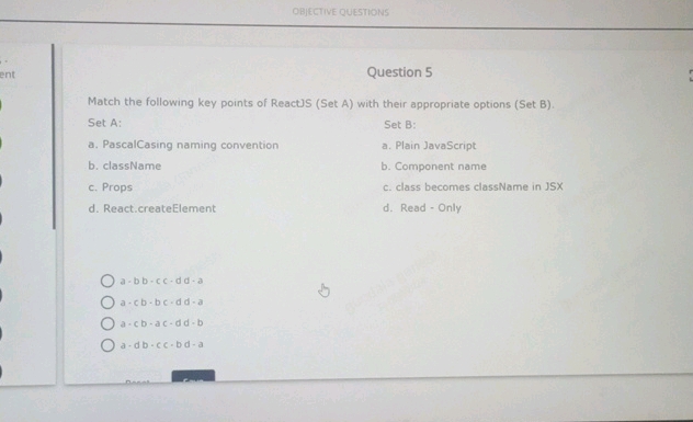 Match the following key points of ReactJS | StudyX