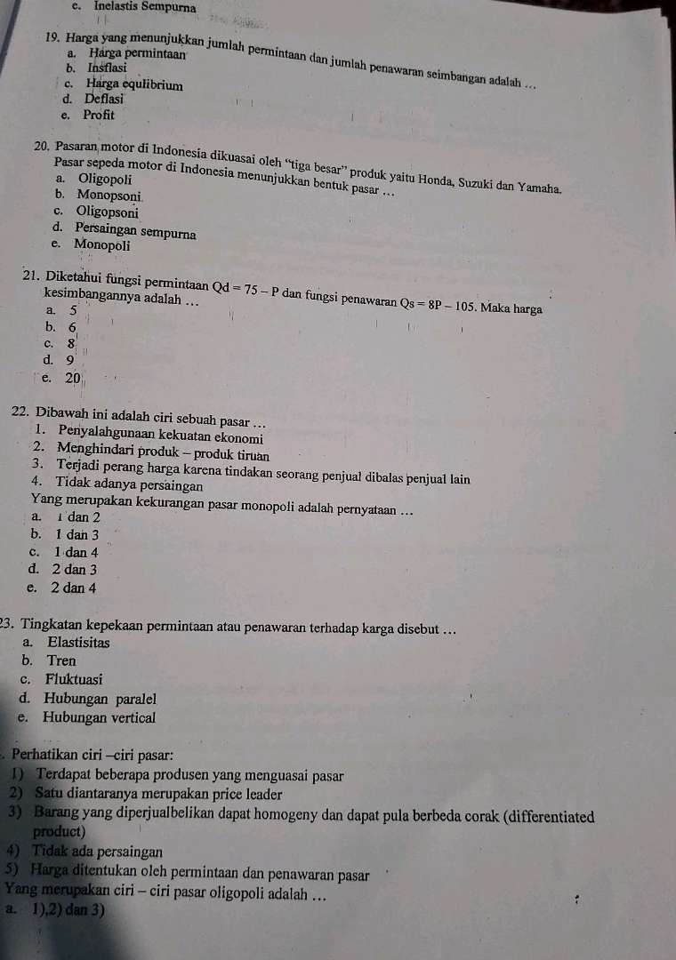 c Inelastis Sempurna 19 Harga yang | StudyX