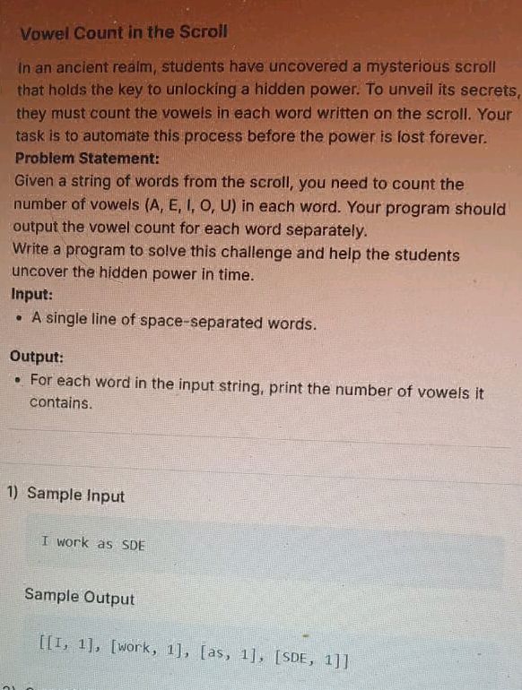 Vowel Count in the Scroll In an ancient | StudyX