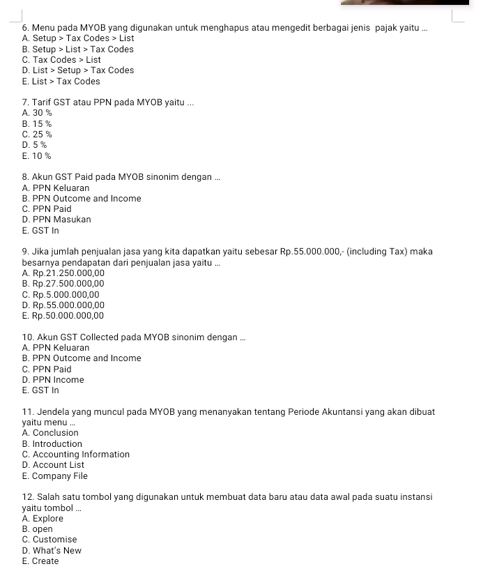 6 Menu pada MYOB yang digunakan untuk | StudyX
