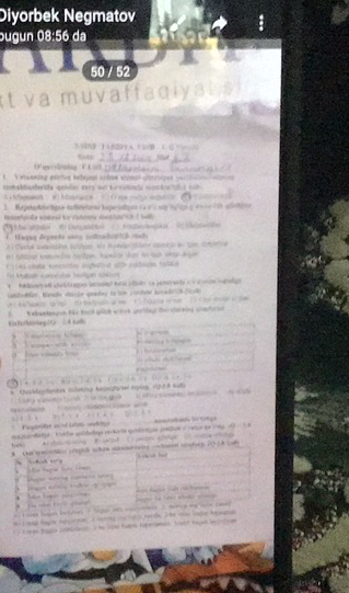 The image contains a handwritten Uzbek text | StudyX