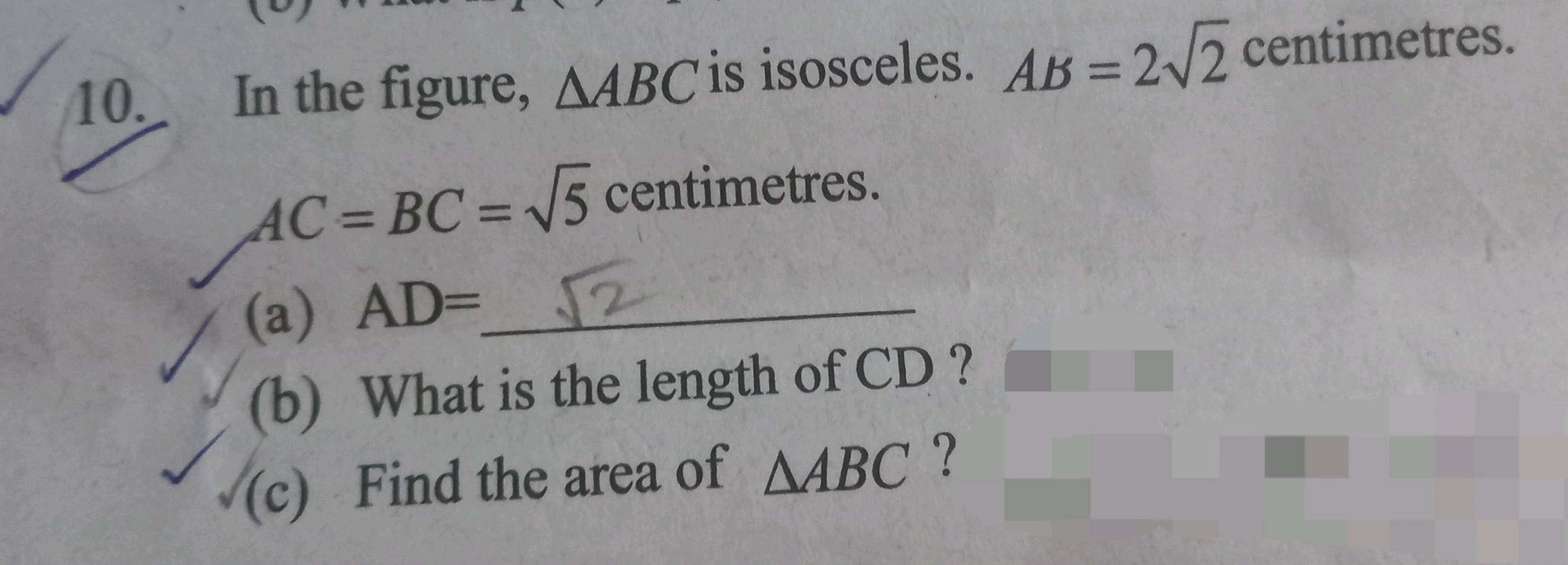 10 In the figure ( ABC) is isosceles (AB = 2 | StudyX
