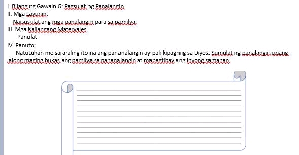 I Bilang ng Gawain 6 Pagsulat ng Panalangin | StudyX