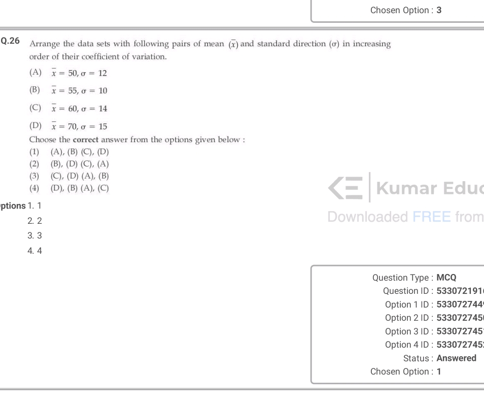 Q26 Arrange the data sets with following | StudyX