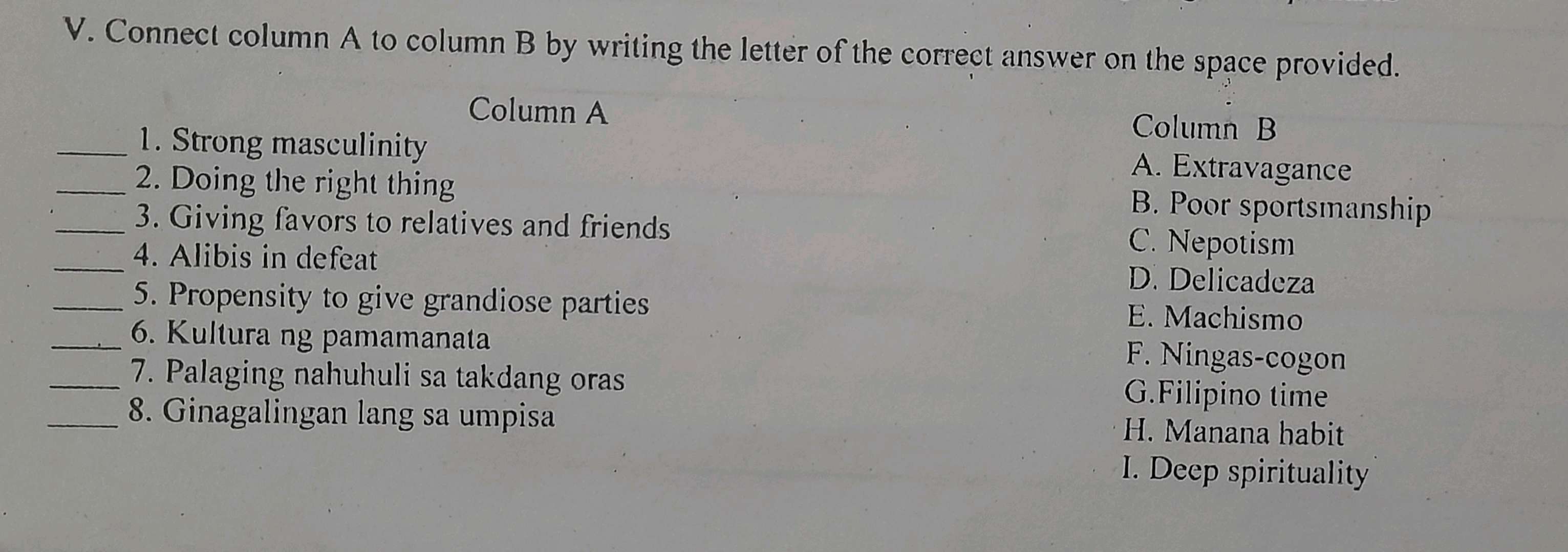 V Connect column A to column B by writing | StudyX