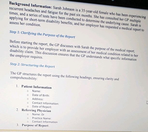 Background Information Sarah Johnson is a | StudyX