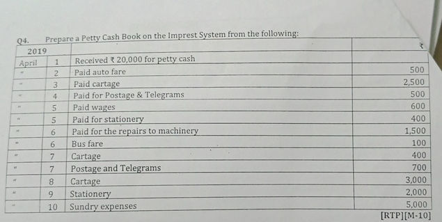 Q4 Prepare a Petty Cash Book on the Imprest | StudyX