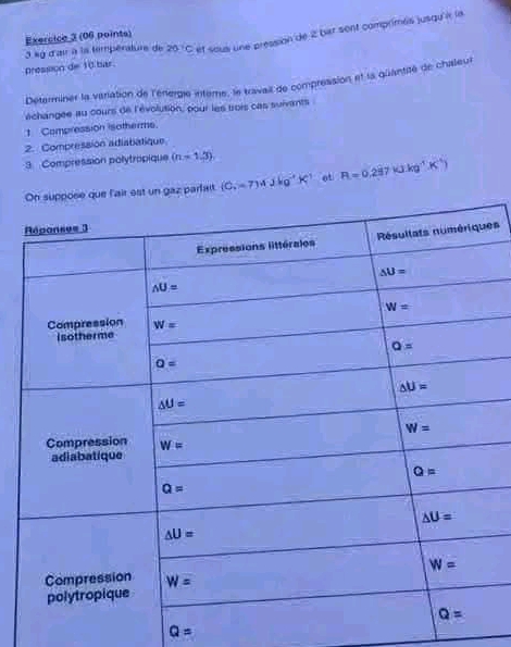 Exercice 3 06 points 3 kg dair la temprature | StudyX