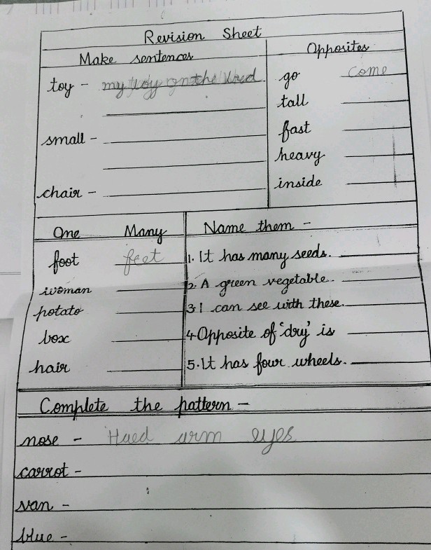 Revision Sheet Make sentences toy - my toy | StudyX