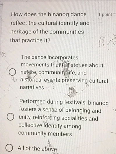 How does the binanog dance reflect the | StudyX