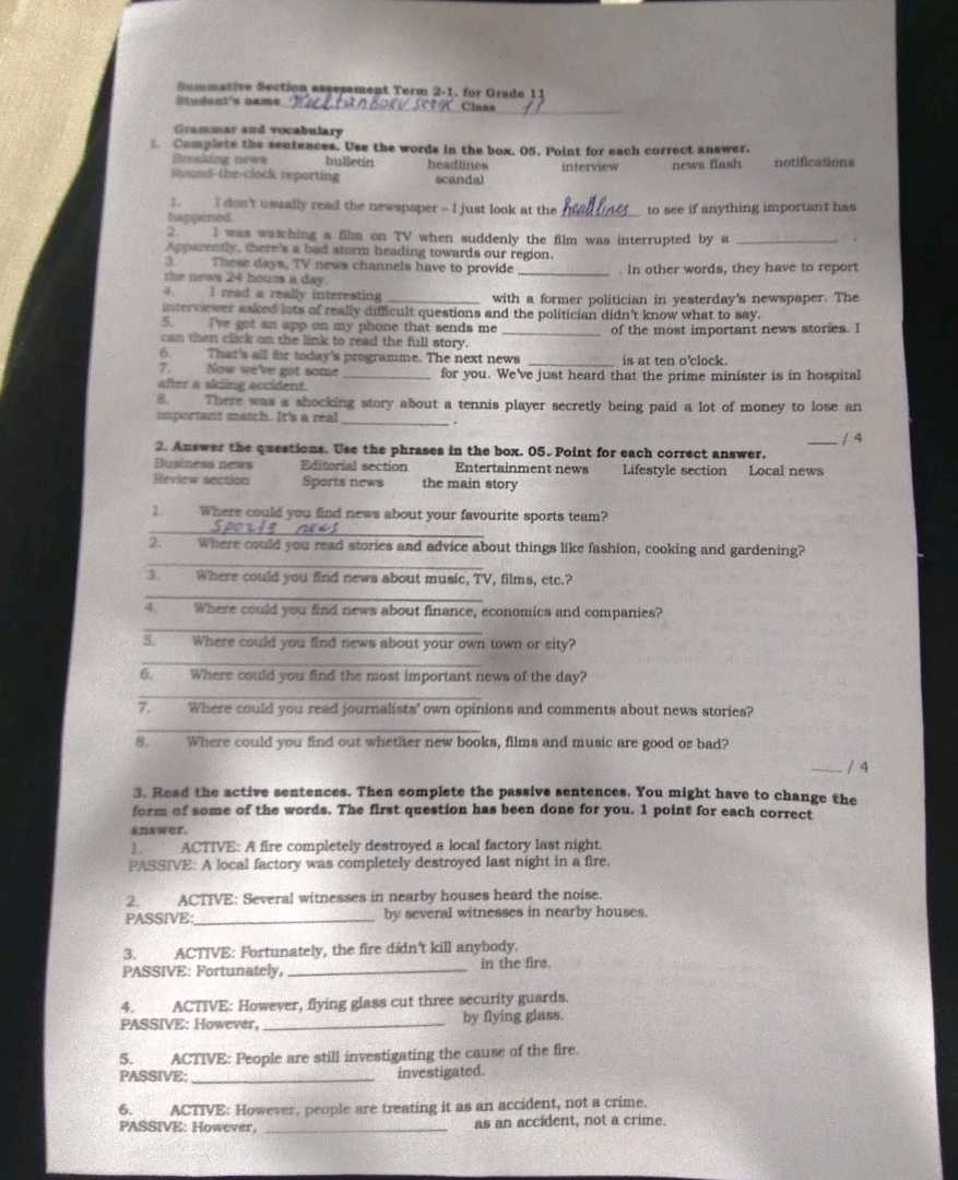 Summative Section assessment Term 2-1 for | StudyX