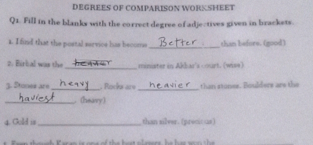 DEGREES OF COMPARISON WORKSHEET Q1 Fill in | StudyX