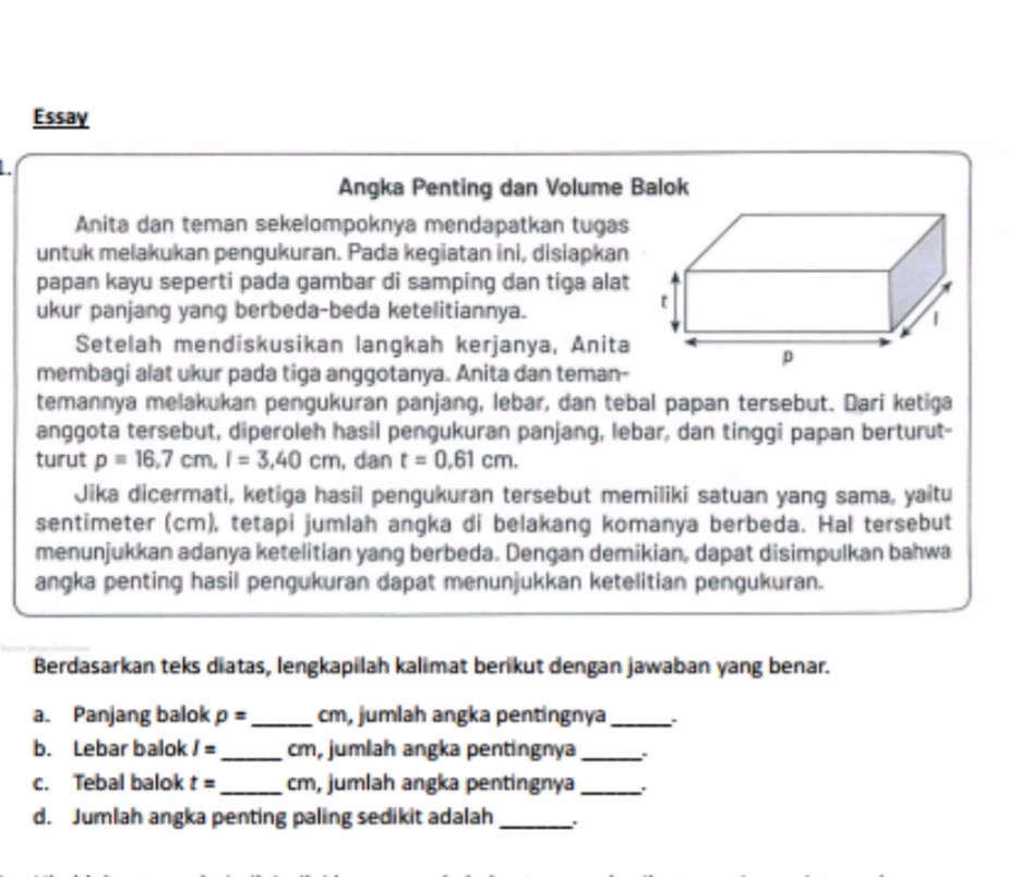 Angka Penting dan Volume Balok Anita dan | StudyX