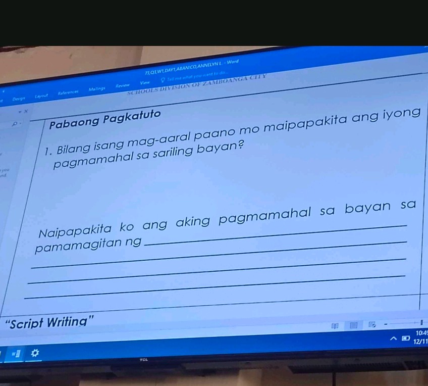 Pabaong Pagkatuto 1 Bilang isang mag-aaral | StudyX