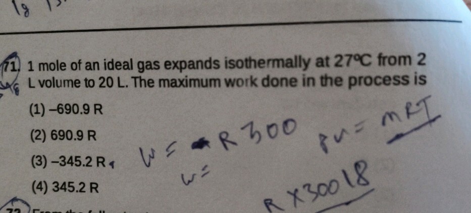 1 mole of an ideal gas expands isothermally | StudyX