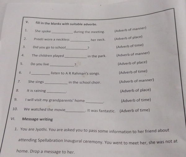V fill in the blanks with suitable adverbs 1 | StudyX