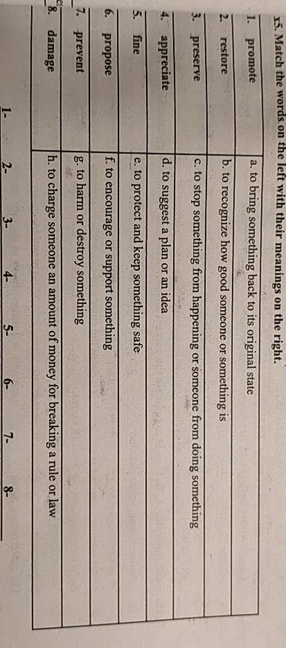 x5 Match the words on the left with their | StudyX
