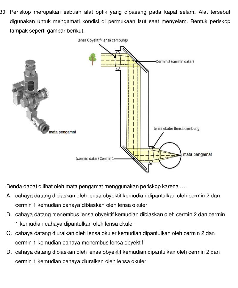 30 Periskop merupakan sebuah alat optik yang | StudyX