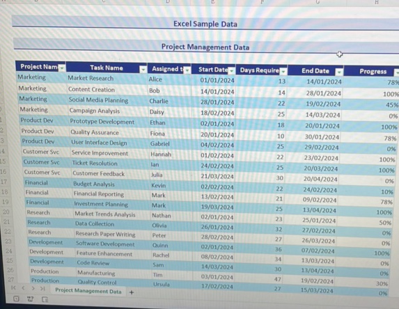 Excel Sample Data Project Management Data | StudyX