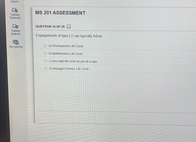 MS 201 ASSESSMENT QUESTION 16 OF 25