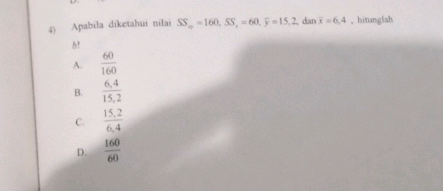 4 Apabila diketahui nilai SSw 160 SSb 60 y | StudyX