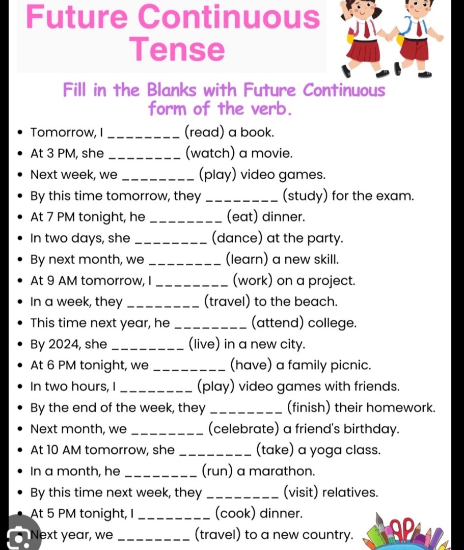 Future Continuous Tense Fill in the Blanks | StudyX