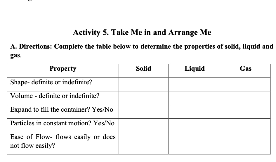 Activity 5 Take Me in and Arrange Me A | StudyX