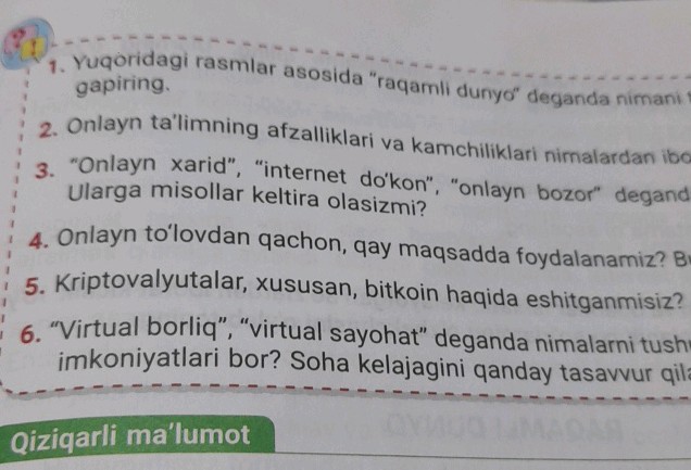 1 Yuqoridagi rasmlar asosida raqamli dunyo | StudyX