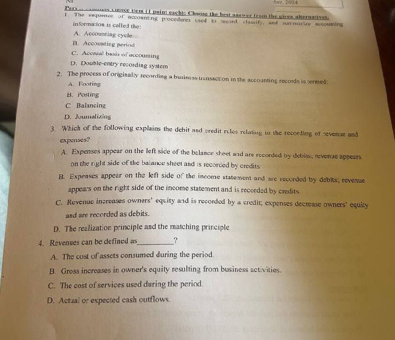 Part I Multiple choice item (1 point each) | StudyX