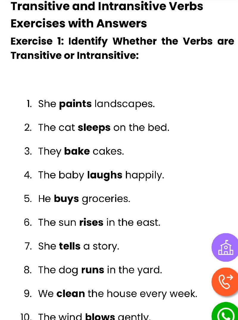 Transitive and Intransitive Verbs Exercises