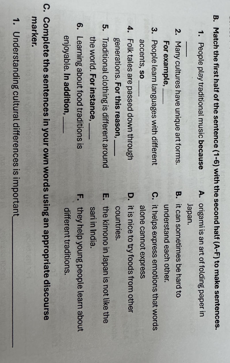 B Match the first half of the sentence (1-6) | StudyX