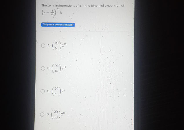 The term independent of x in the binomial | StudyX