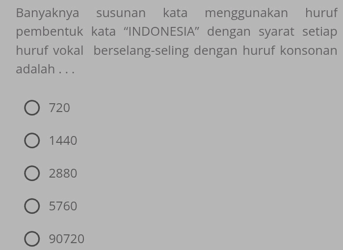 Banyaknya susunan kata menggunakan huruf | StudyX