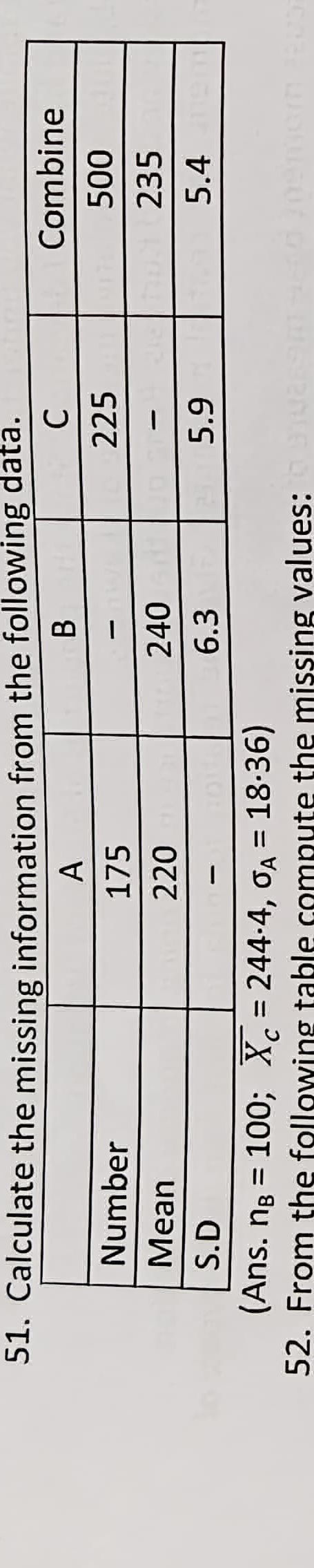51 Calculate the missing information from | StudyX