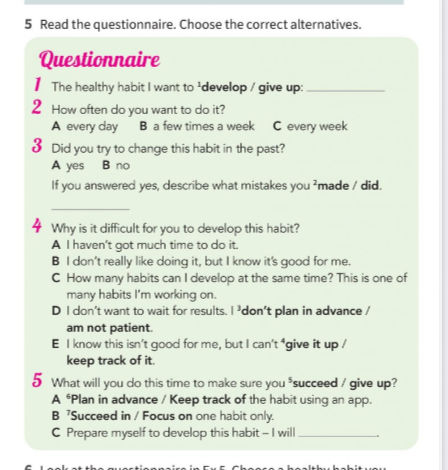 5 Read the questionnaire Choose the correct | StudyX