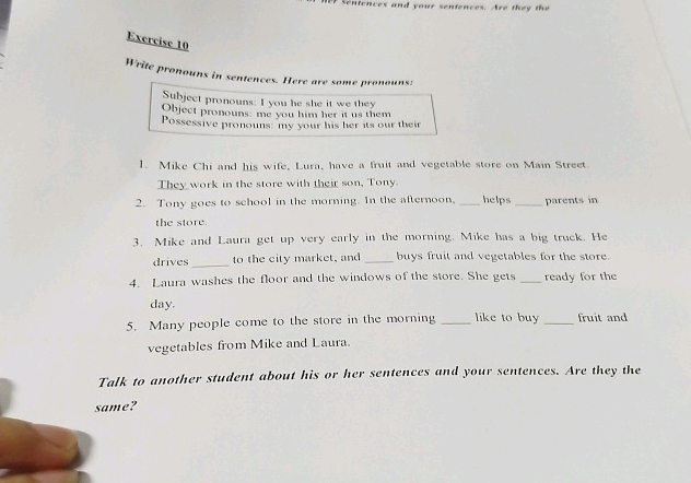 Exercise 10 Write pronouns in sentences Here | StudyX