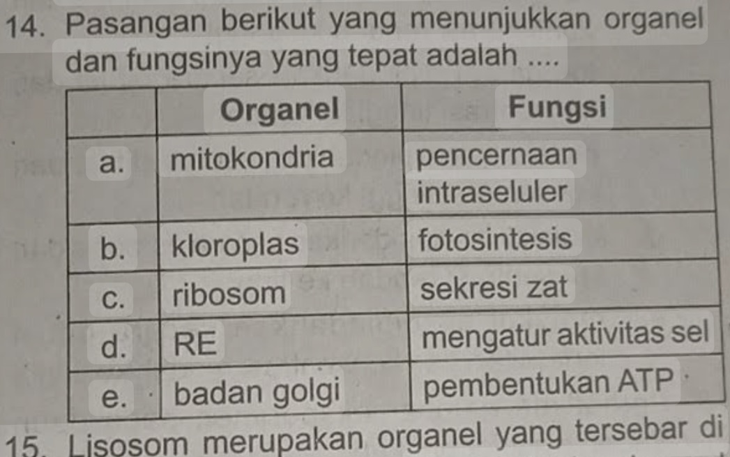 14 Pasangan berikut yang menunjukkan organel | StudyX