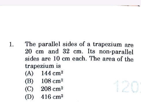 1 The parallel sides of a trapezium are 20 | StudyX