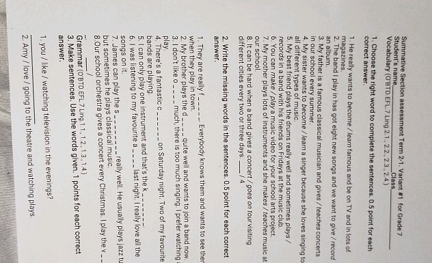 Summative Section assessment Term 2-1 | StudyX