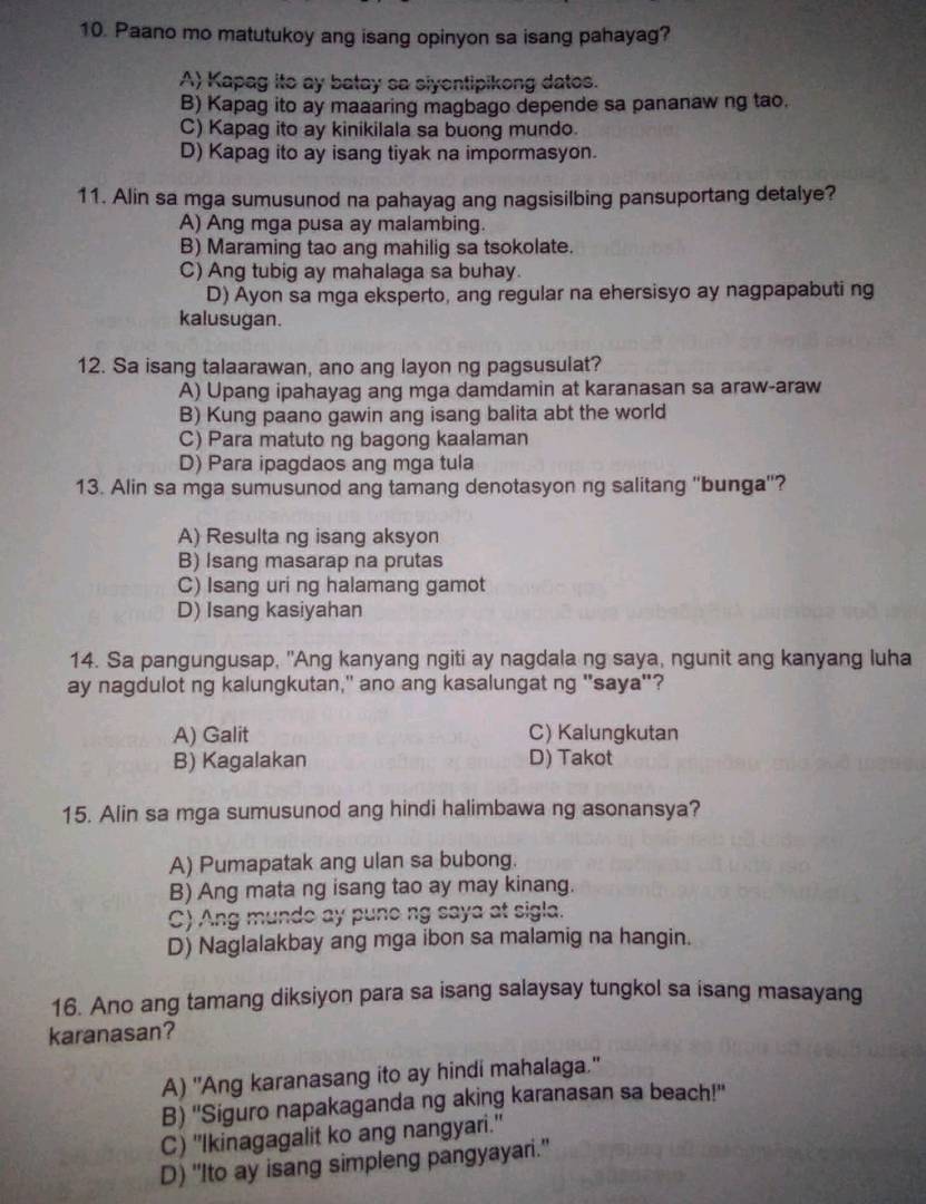 10 Paano mo matutukoy ang isang opinyon sa | StudyX